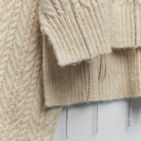 Zara | Sweaters | Zara Rhinestone Embellished Openwork Knit Sweater ...